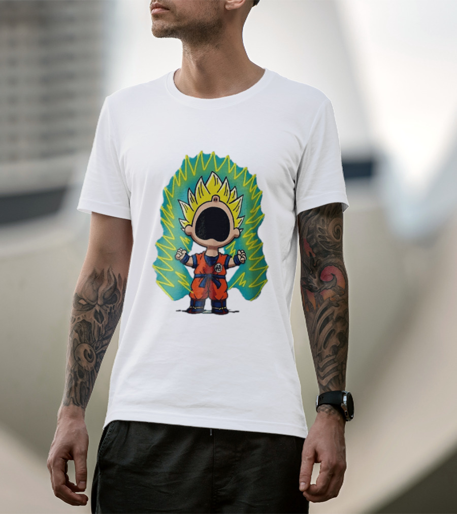 Cartoon Super Saiyan Screaming Boy With Yellow Aura And Orange Suit T-Shirt