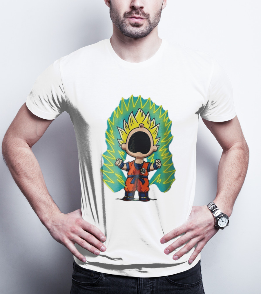 Cartoon Super Saiyan Screaming Boy With Yellow Aura And Orange Suit T-Shirt