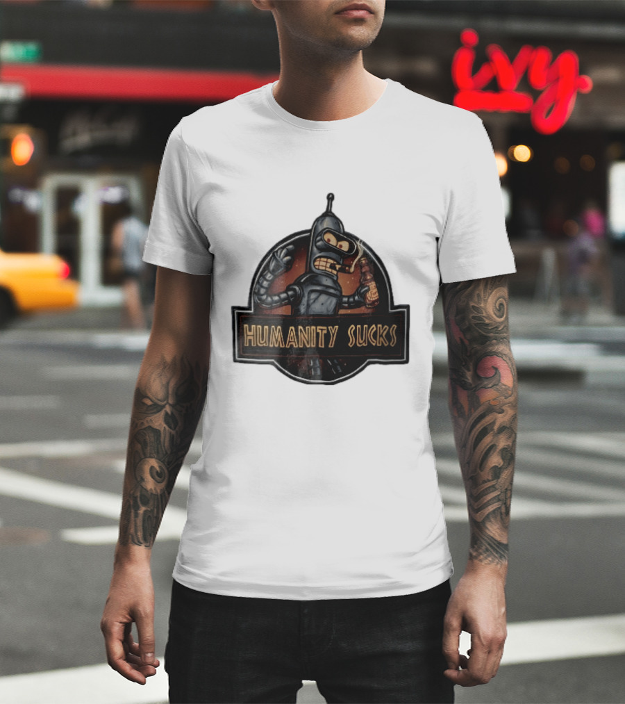 Humanity Sucks Robot Holding Beer T-Shirt