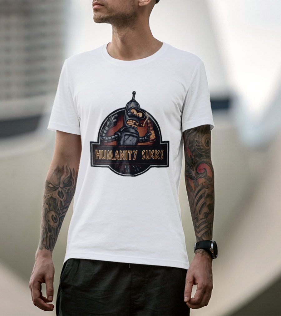 Humanity Sucks Robot Holding Beer T-Shirt