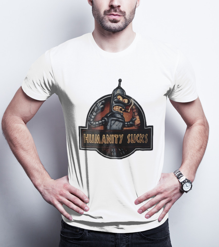 Humanity Sucks Robot Holding Beer T-Shirt