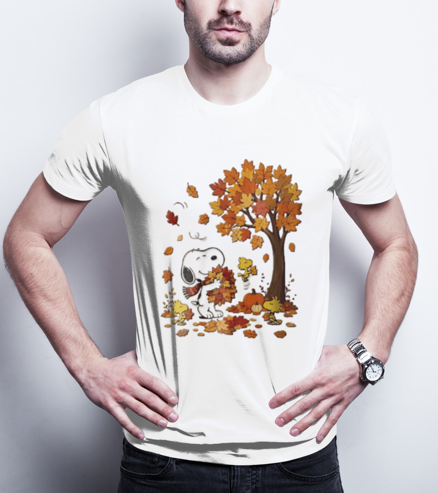 Snoopy Woodstock Autumn Leaves Pumpkin Fall Season Vibes T-Shirt