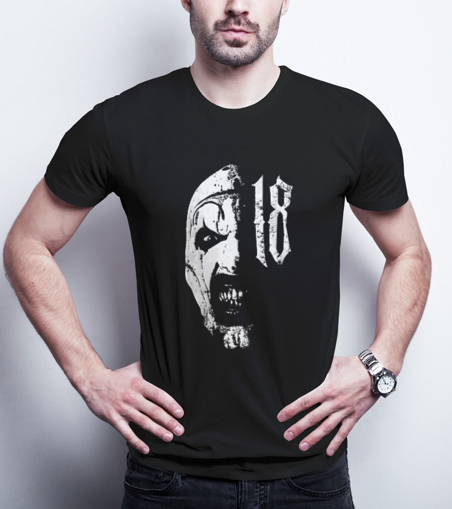 18 Terrifier Clown Distressed Half Face Screaming T-Shirt