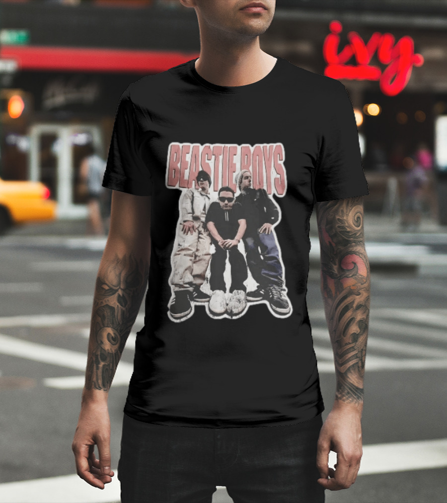 BEASTIE BOYS Three Band Members Group Photo Distressed Bootleg T-Shirt