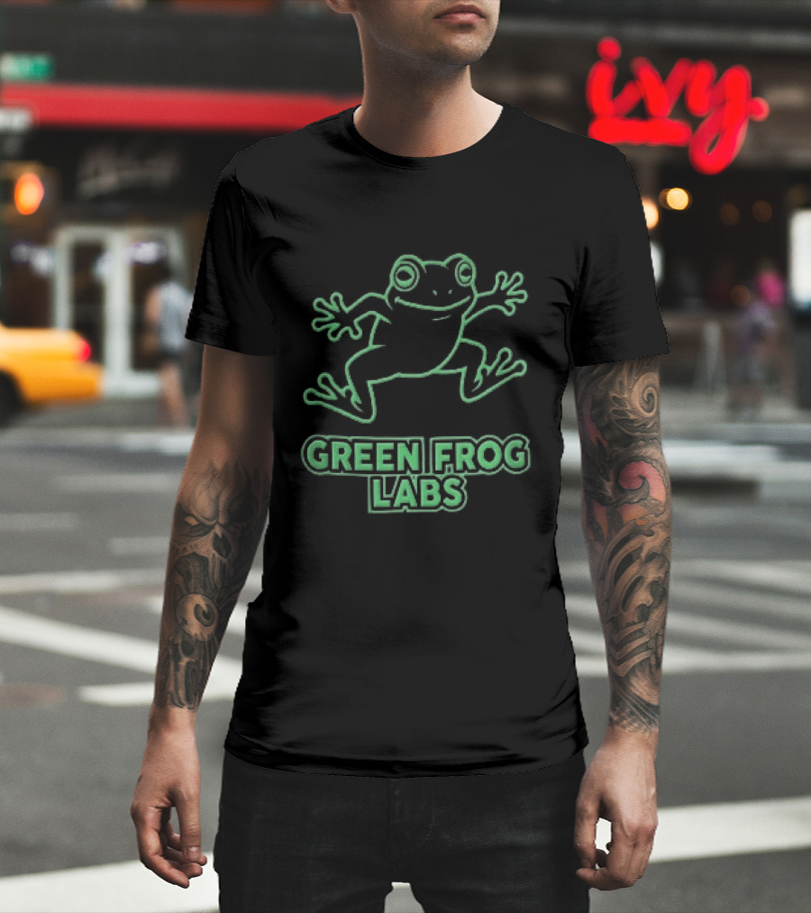 Green Frog Labs Cartoon Sprawling Amphibian Line T-Shirt