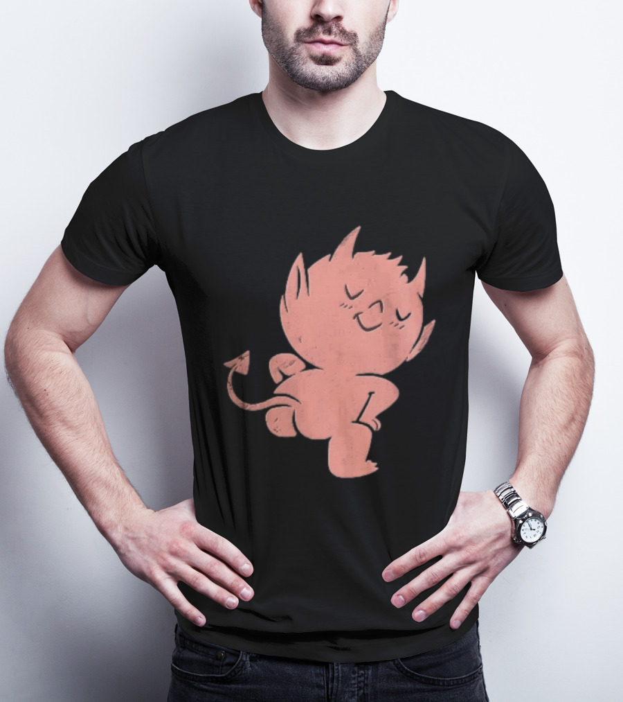 Mischievous Little Red Devil Cartoon Mooning With Distressed Texture T-Shirt