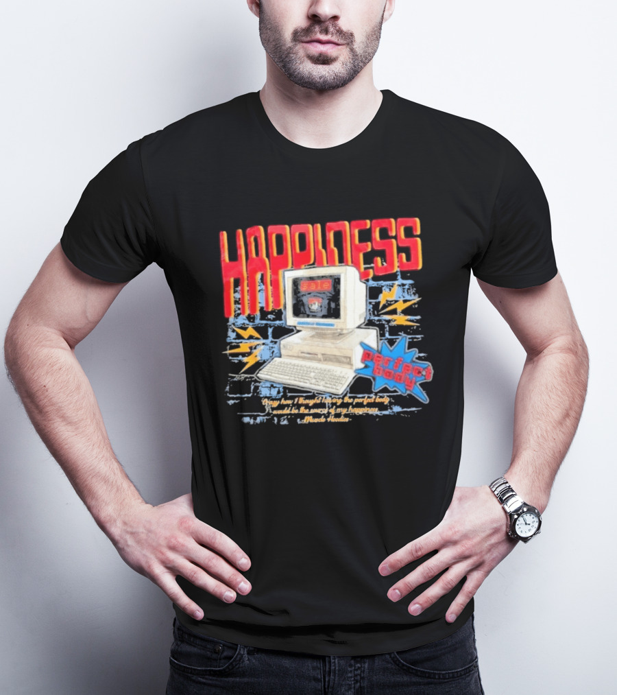 Happiness Perfect Body Retro Computer Lightning Bolts T-Shirt