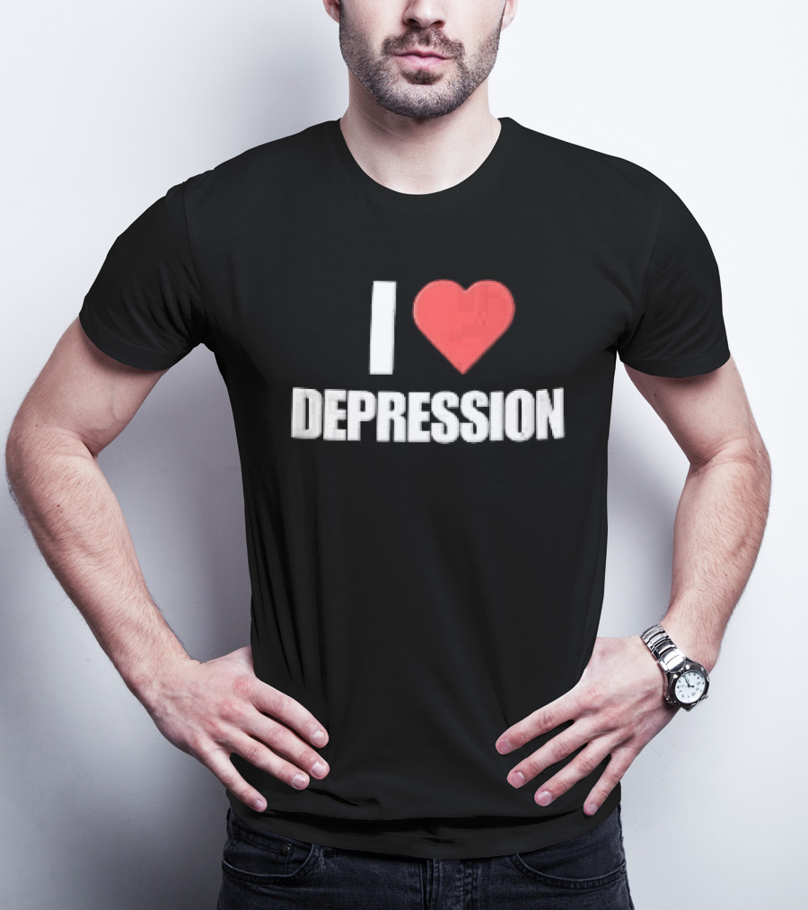 I Heart Depression White Text Red Heart Shape T-Shirt