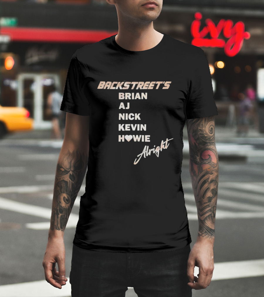 Backstreet's Brian AJ Nick Kevin Howie Alright Heart Cursive Gold T-Shirt
