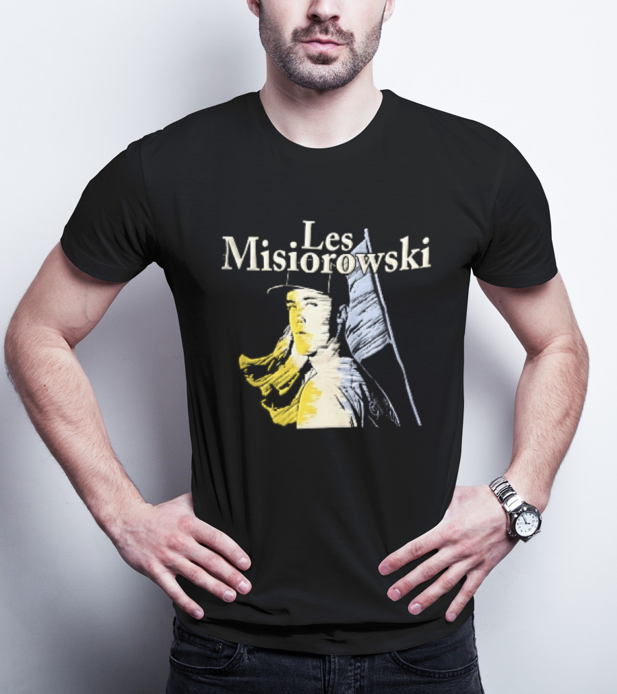 Les Misiorowski Baseball Pitcher Long Hair Flag Sketch T-Shirt