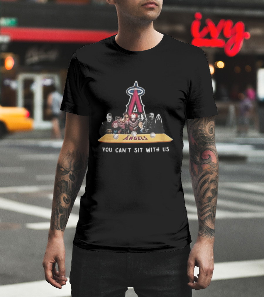 Los Angeles Angels MLB Horror Characters You Can't Sit With Us Bench Baseballs T-Shirt