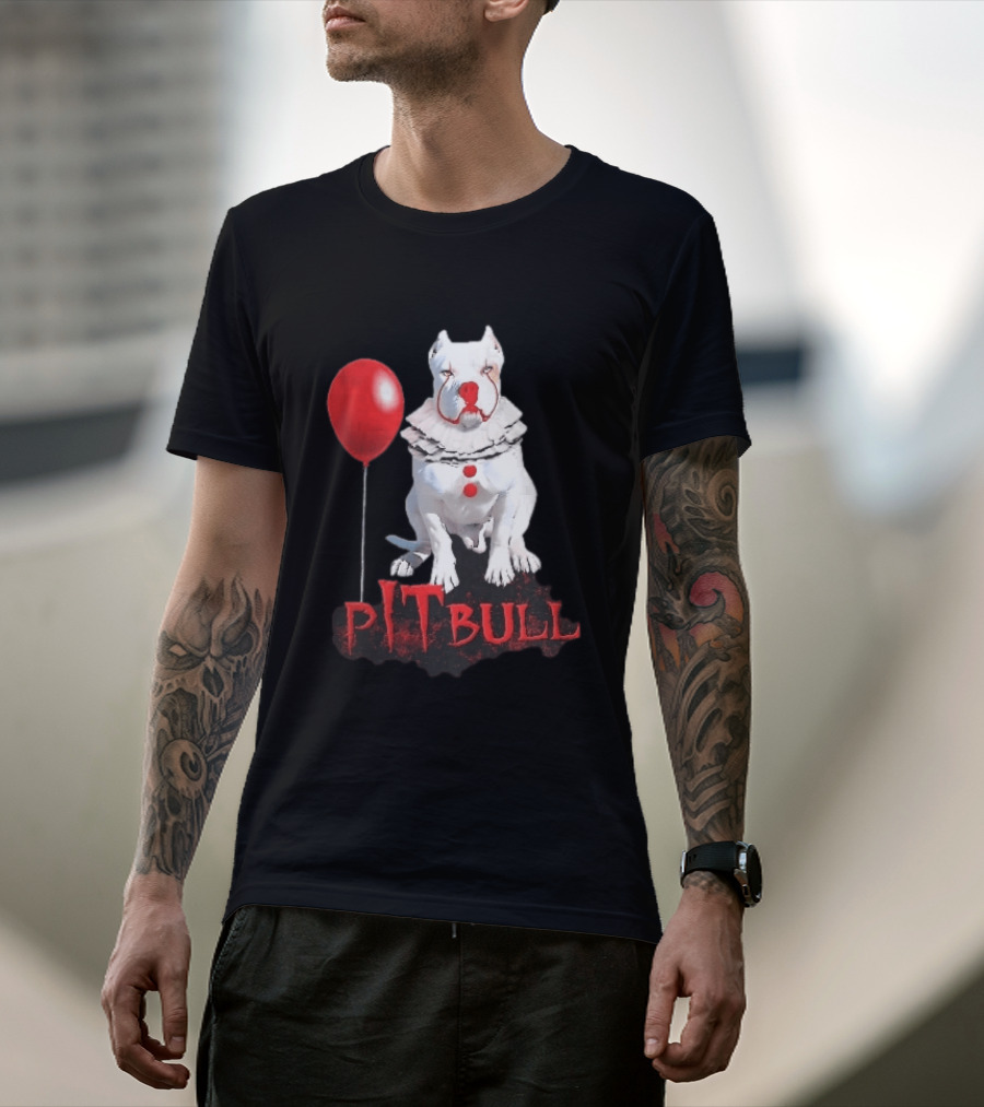 Pitbull Dog Pennywise Clown Red Balloon Distressed White T-Shirt