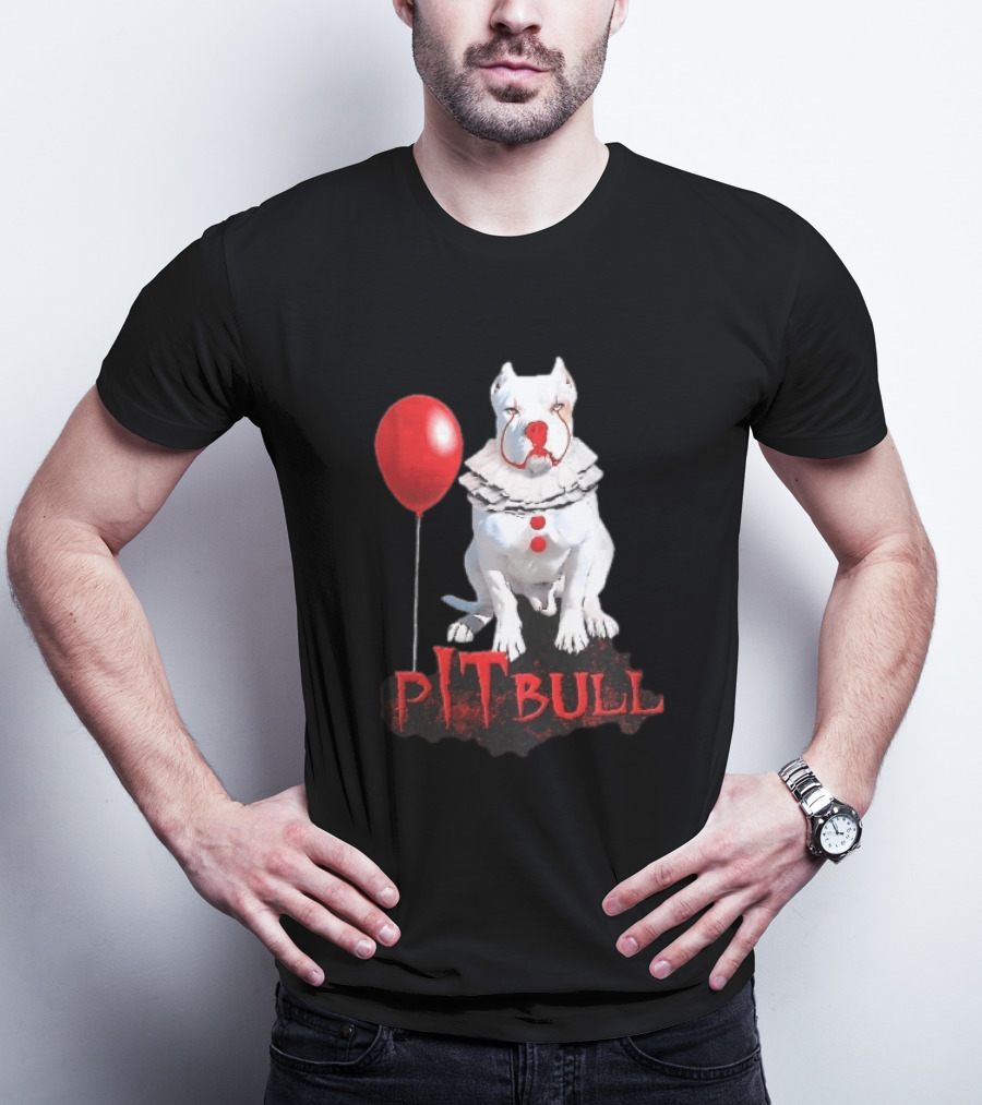 Pitbull Dog Pennywise Clown Red Balloon Distressed White T-Shirt