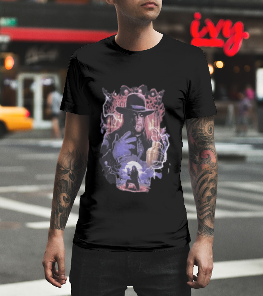 The Undertaker WWE Wrestler Vintage Style With Lightning And Urn T-Shirt
