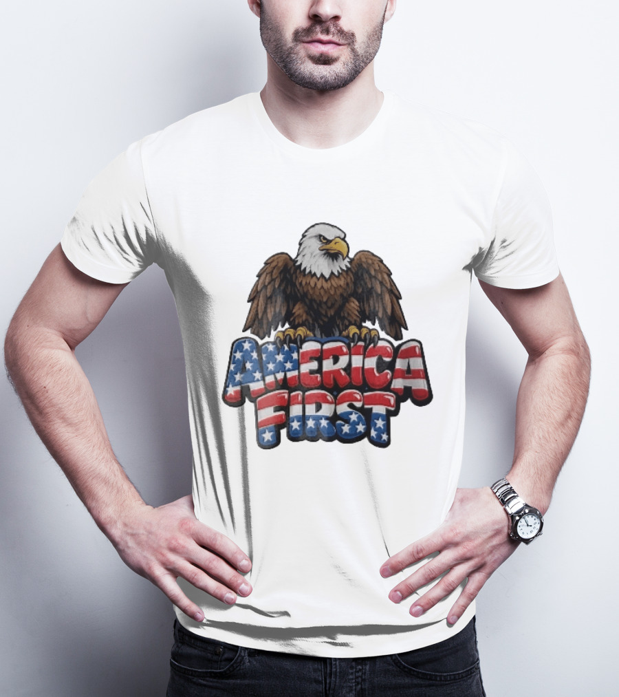 America First Bald Eagle Stars Stripes Patriotic T-Shirt