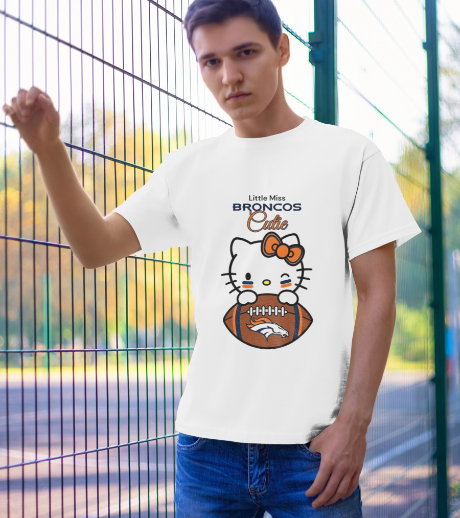 Little Miss Broncos Cutie Hello Kitty Football Fan T-Shirt