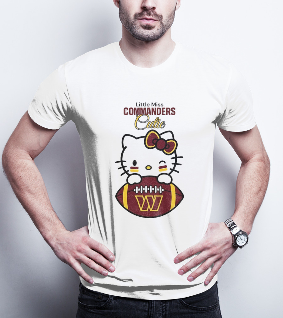 Little Miss Commanders Cutie Hello Kitty Football T-Shirt