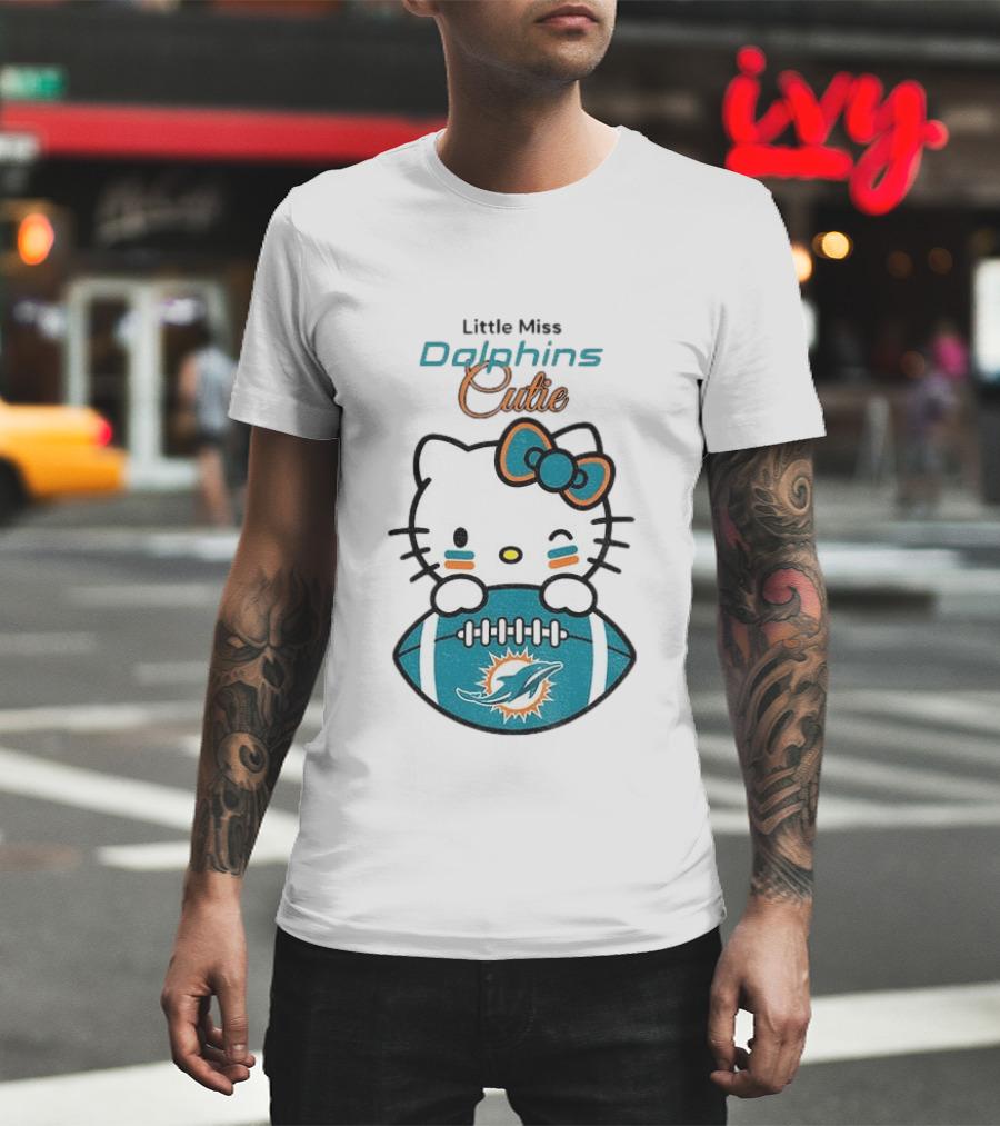 Little Miss Dolphins Cutie Hello Kitty Football T-Shirt