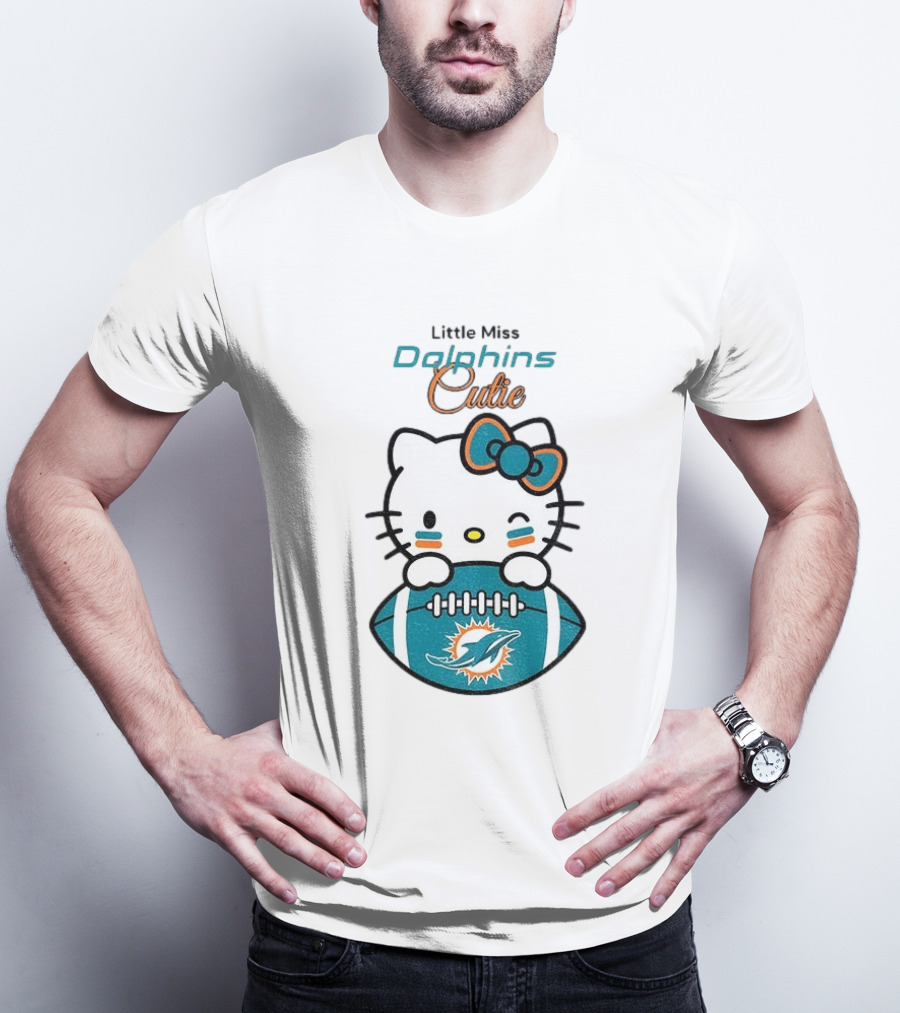 Little Miss Dolphins Cutie Hello Kitty Football T-Shirt