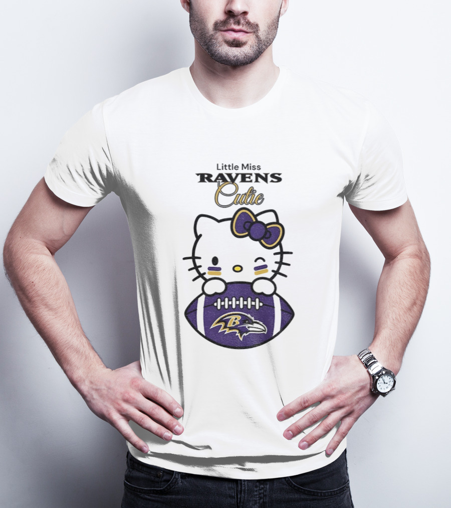 Little Miss Ravens Cutie Hello Kitty Football T-Shirt