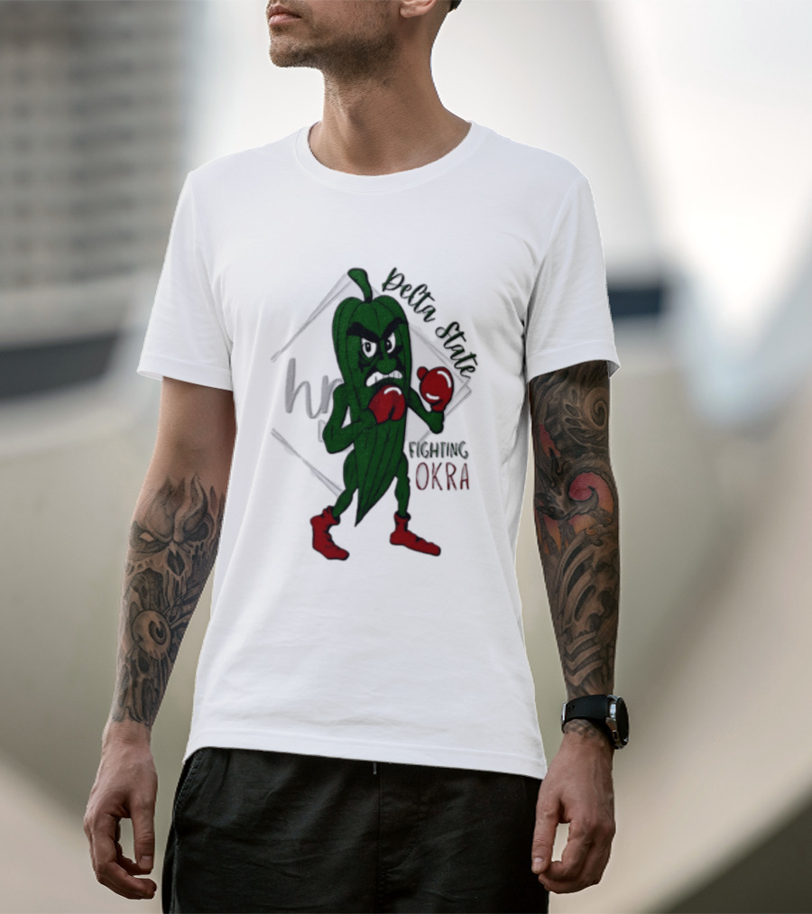 Delta State Fighting Okra Punching Mascot With Boxing Gloves And Boots T-Shirt