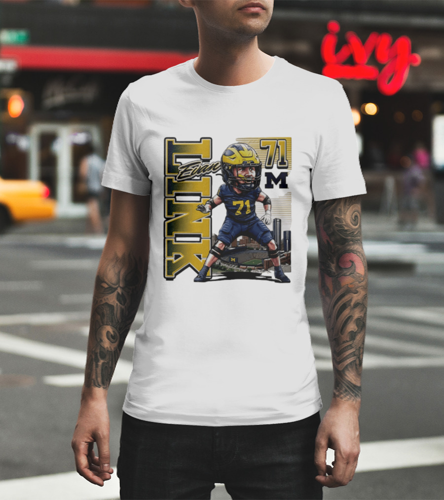 Evan Link 71 Michigan Wolverines Football Caricature T-Shirt