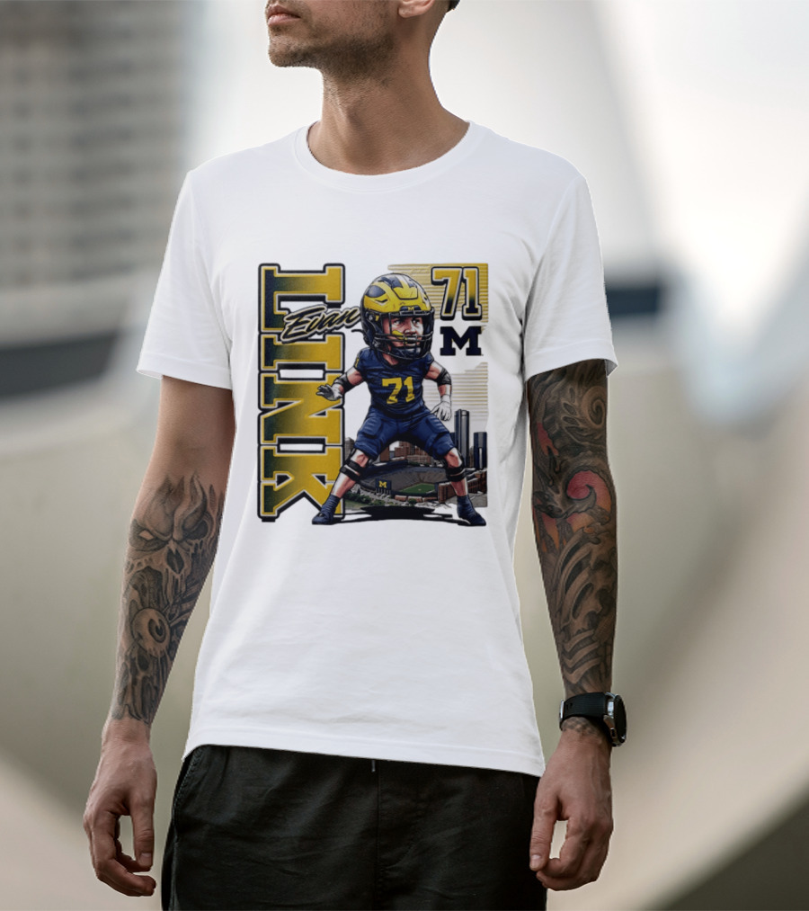 Evan Link 71 Michigan Wolverines Football Caricature T-Shirt