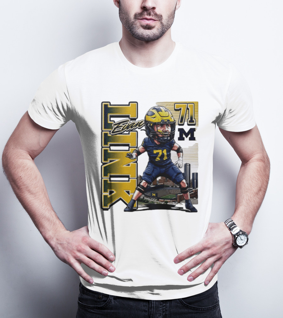 Evan Link 71 Michigan Wolverines Football Caricature T-Shirt