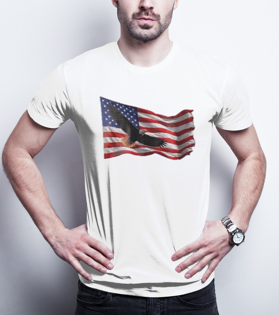 Bald Eagle Soaring Over Distressed American Flag Patriotic T-Shirt
