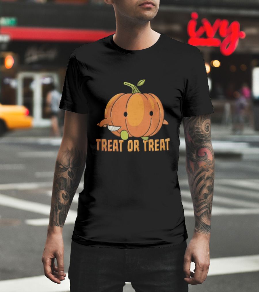 Treat Or Cartoon Pumpkin Holding Small Knife T-Shirt