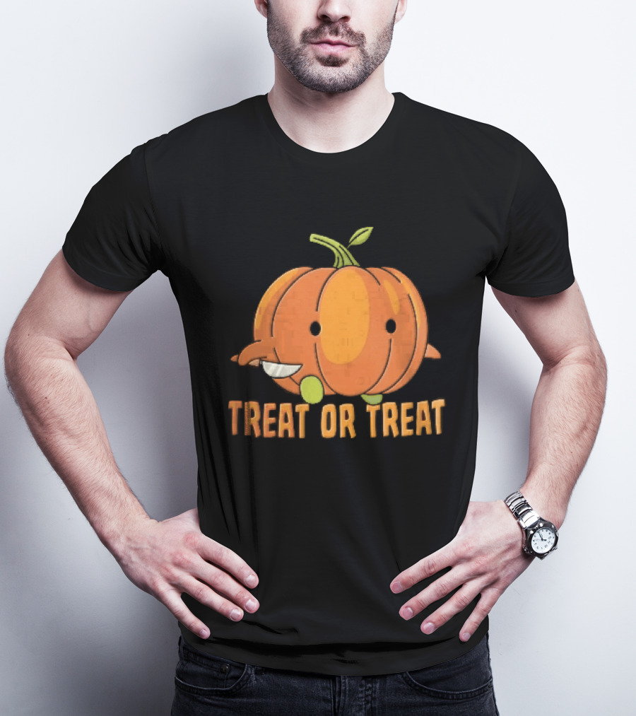 Treat Or Cartoon Pumpkin Holding Small Knife T-Shirt