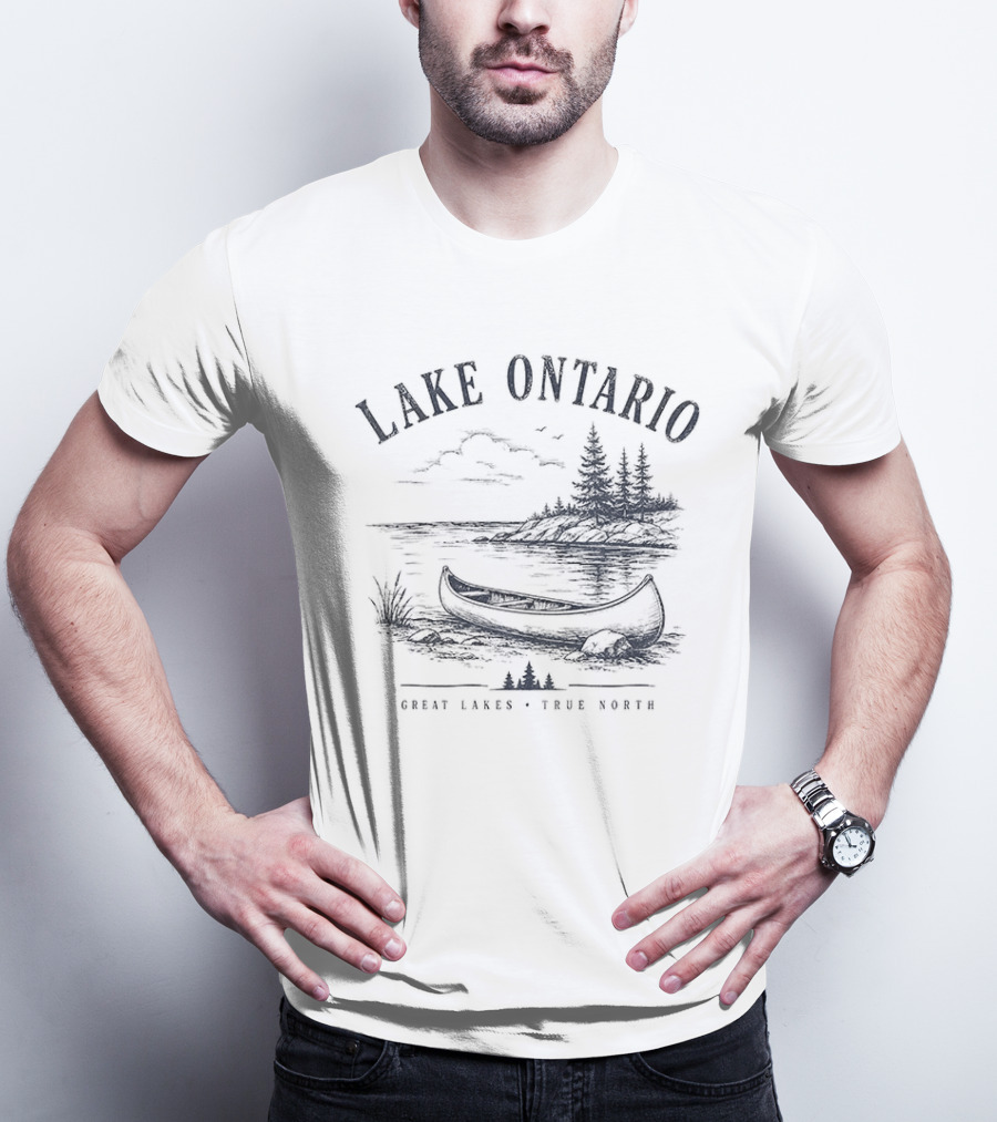 Lake Ontario Great Lakes True North Scenic Canoe And Pines T-Shirt