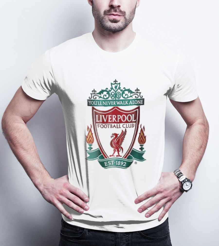 Liverpool Football Club You'll Never Walk Alone Shankly Gates Est 1892 Crest Shield Flames T-Shirt