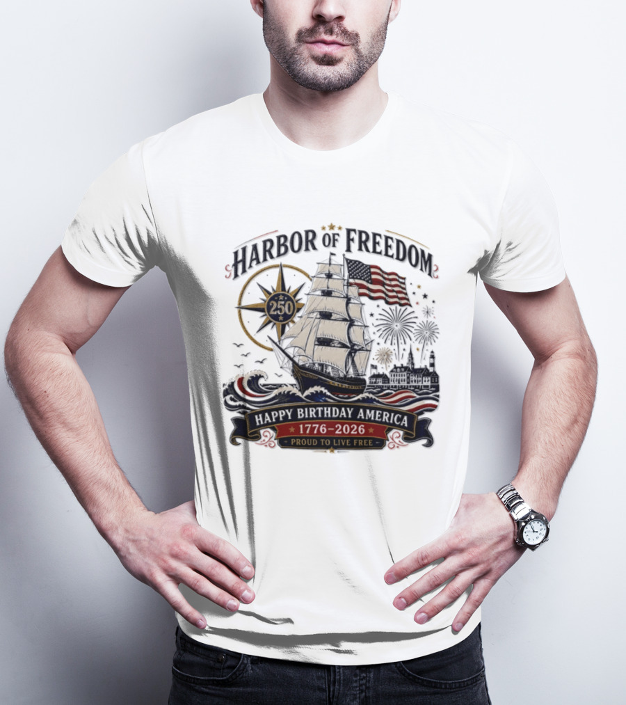 Proud To Live Free Harbor Of Freedom 250 Happy Birthday America 1776 2026 T-Shirt