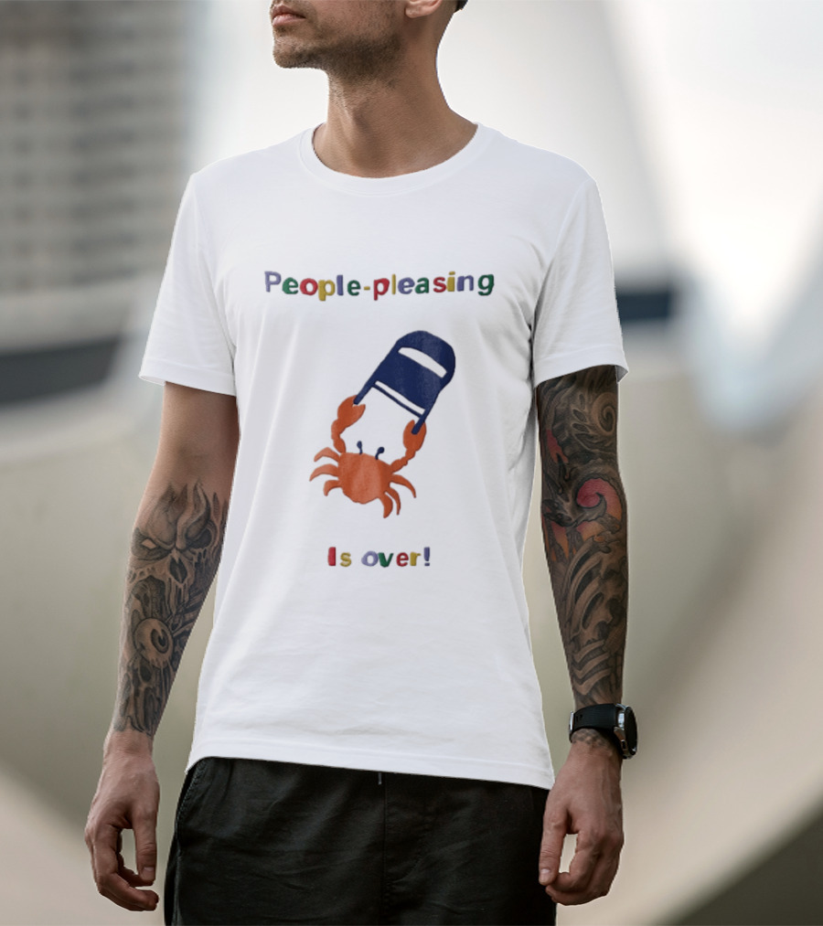 People Pleasing Is Over Orange Crab Throwing Folding Chair Popcompunk Cartoon T-Shirt