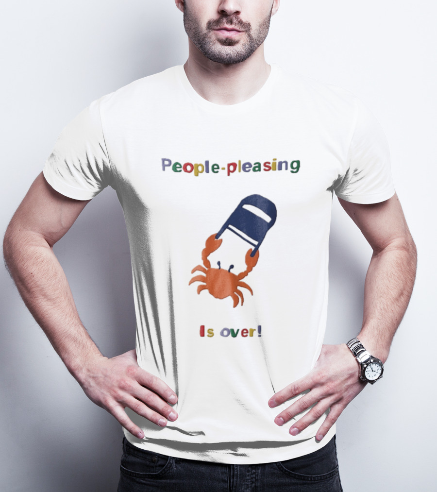 People Pleasing Is Over Orange Crab Throwing Folding Chair Popcompunk Cartoon T-Shirt