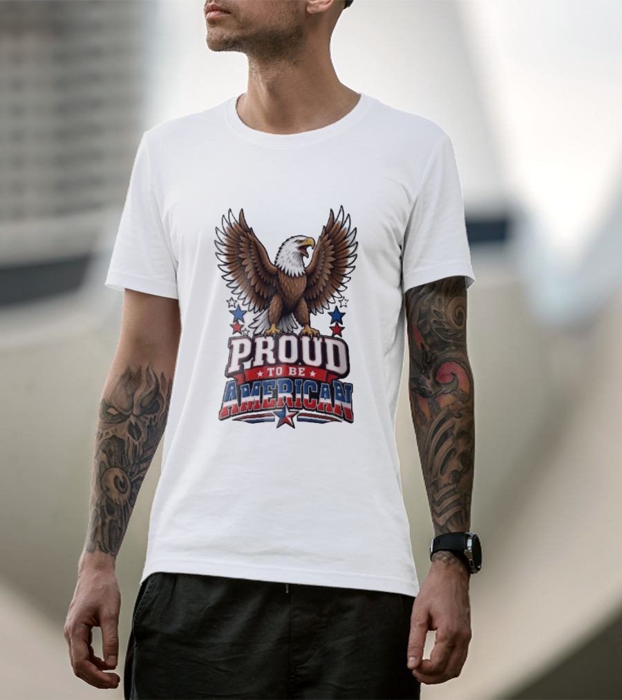 Proud To Be American Bald Eagle Wings Spread Red Blue Stars Patriotic T-Shirt