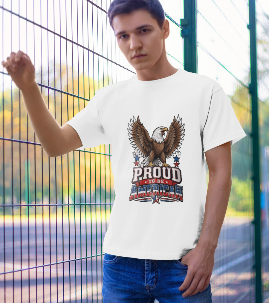 Proud To Be American Bald Eagle Wings Spread Red Blue Stars Patriotic T-Shirt