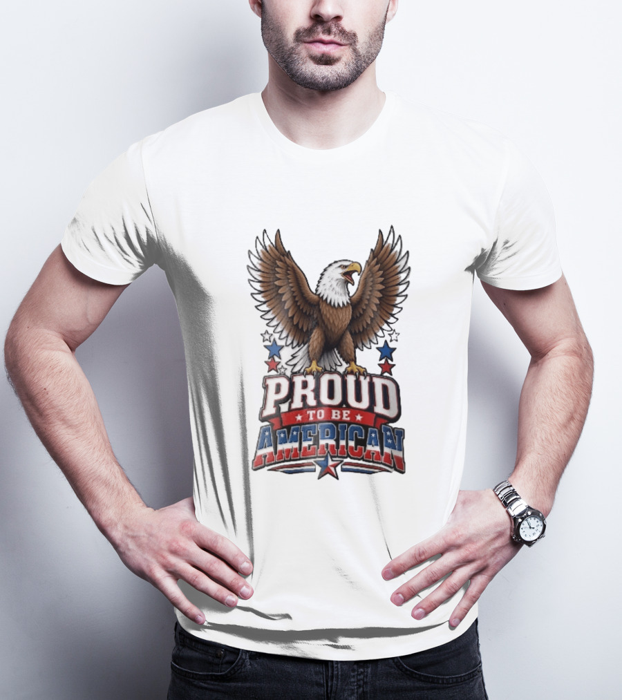 Proud To Be American Bald Eagle Wings Spread Red Blue Stars Patriotic T-Shirt