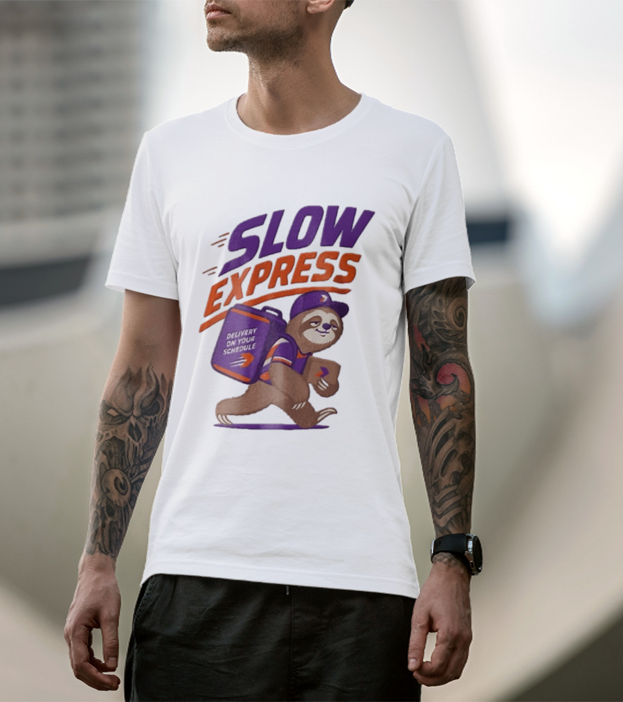 Slow Express Delivery On Your Schedule Cartoon Sloth Courier Carrying Package T-Shirt