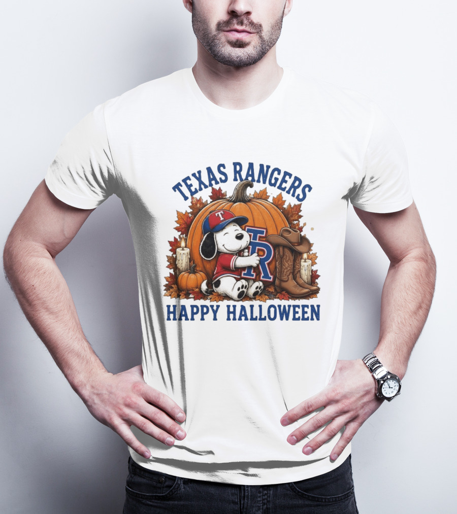 Texas Rangers Snoopy Pumpkin Happy Halloween T-Shirt