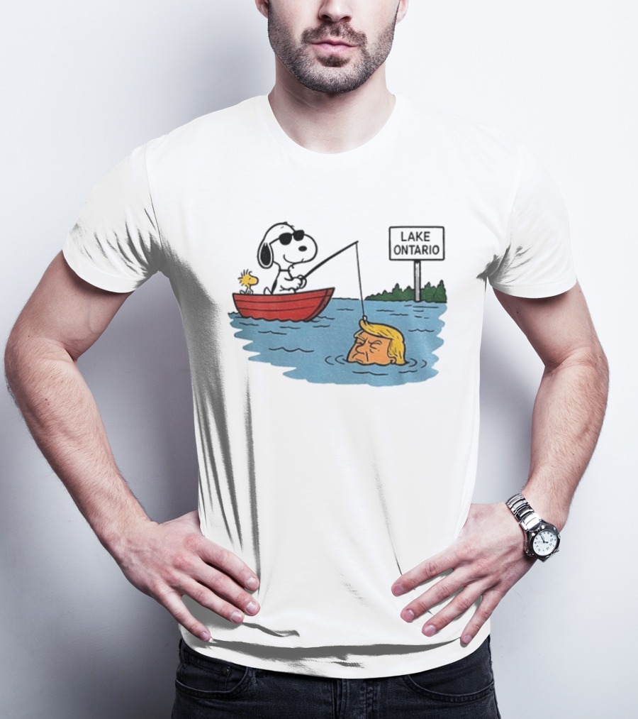 Snoopy And Woodstock Fishing Lake Ontario Cartoon With Trump Caricature T-Shirt