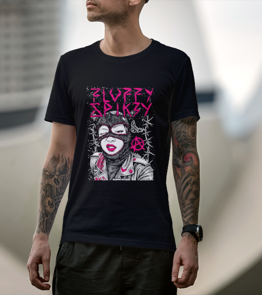 Fluffy Spikzy Elenoe Mothar Balaclava Anarchy Art With Barbed Wire And Punk T-Shirt