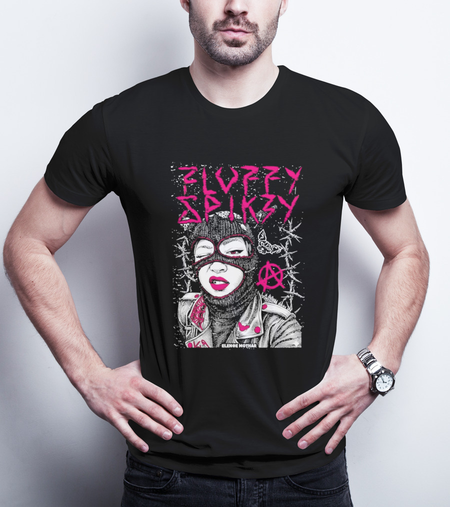 Fluffy Spikzy Elenoe Mothar Balaclava Anarchy Art With Barbed Wire And Punk T-Shirt
