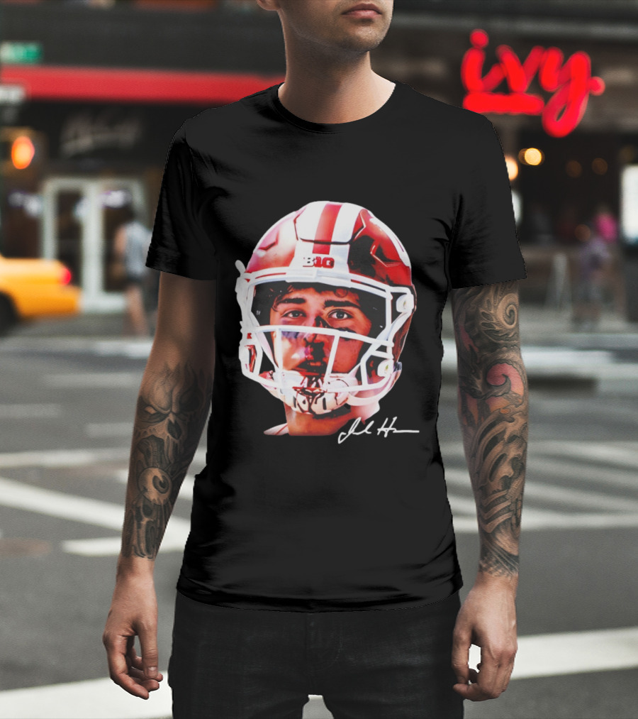 Josh Hoover Indiana Tuff Bloody Face Big Ten Football Helmet Signature T-Shirt