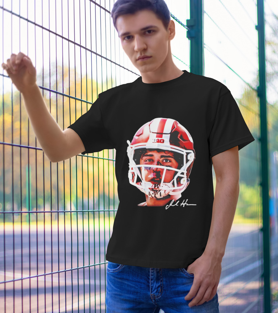 Josh Hoover Indiana Tuff Bloody Face Big Ten Football Helmet Signature T-Shirt