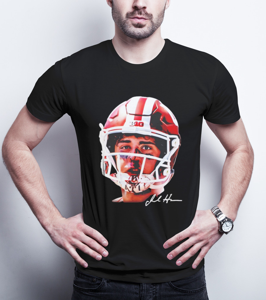 Josh Hoover Indiana Tuff Bloody Face Big Ten Football Helmet Signature T-Shirt