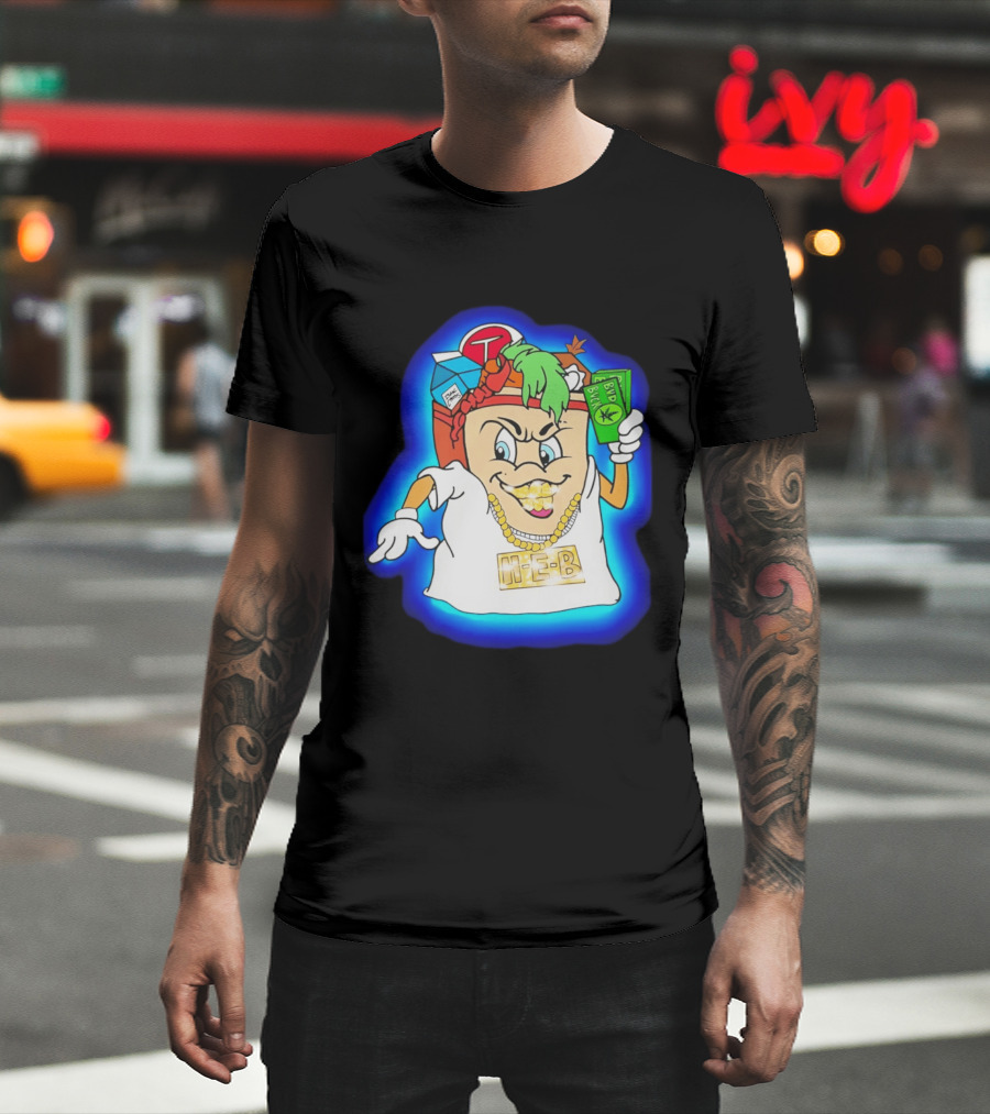 H E Buddy Bud Bucks Character Holding Bud Buck Bills And Wearing Gold Chain With Bling H E B T-Shirt