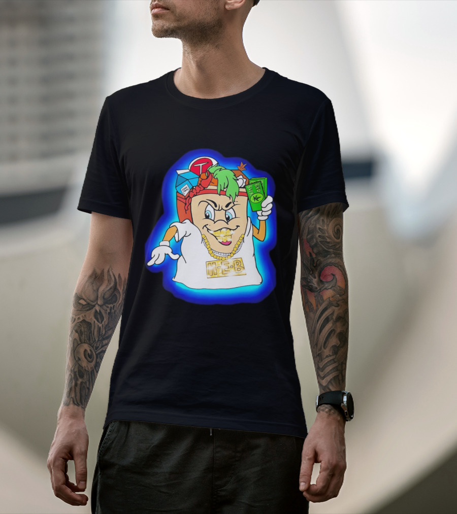 H E Buddy Bud Bucks Character Holding Bud Buck Bills And Wearing Gold Chain With Bling H E B T-Shirt