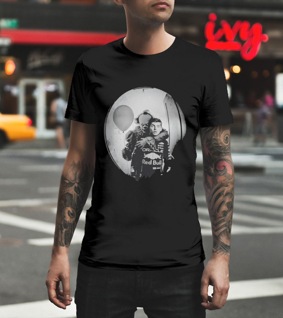 Max Verstappen Red Bull Racing And Pennywise Balloon Halloween Scene T-Shirt